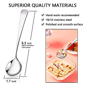 6.3-inch Round Soup Spoons, Thick Heavy Duty 18/10 Stainless Steel Dessert Spoons, Spoons Silverware for Bouillon Milk Soup Hot Chocolate Tea Gift, Set of 8