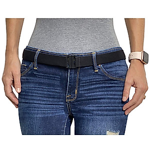 TIGHTS UP Adjustable, Gel Backing, Flat Buckle, Metal Free, Invisible Elastic Belt. Stretch Belt for Women and Men | Black Belt