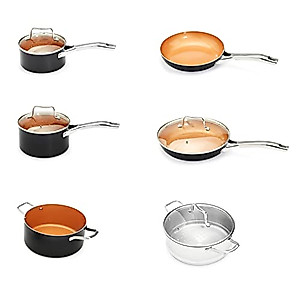 Amazon Basics Ceramic Nonstick Pots and Pans Cookware Set, 10-Piece Set- Copper Color
