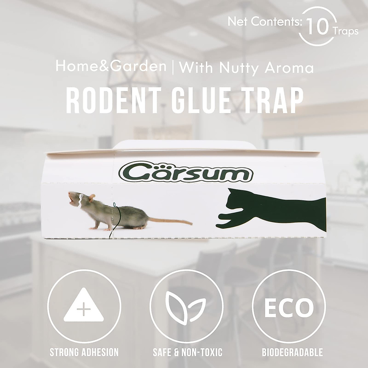 Garsum 10 Pack Mouse Glue Trap, Peanut Butter Scent Sticky Traps, Heavy Duty Pest Board Insect Spider Mice, Extra Strength Trampas para Ratones Indoor for Home