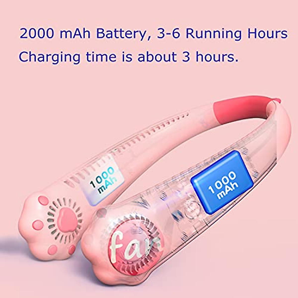 Vividda Portable Neck Fan, Rechargeable Fan around Neck, Hands Free Personal for Your Hanging Bladeless, Cooling Air Conditioner with 3 Wind Speed Outdoor Indoor, Pink