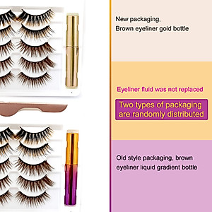 6D Magnetic Eyelashes Brown, Black and Brown Magnetic Eyeliner, 5 False Eyelashes, Set of Tweezers(5 pairs, Brown)