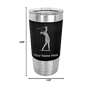 LaserGram 20oz Vacuum Insulated Tumbler Mug, Golfer Woman, Personalized Engraving Included (Faux Leather, Black)