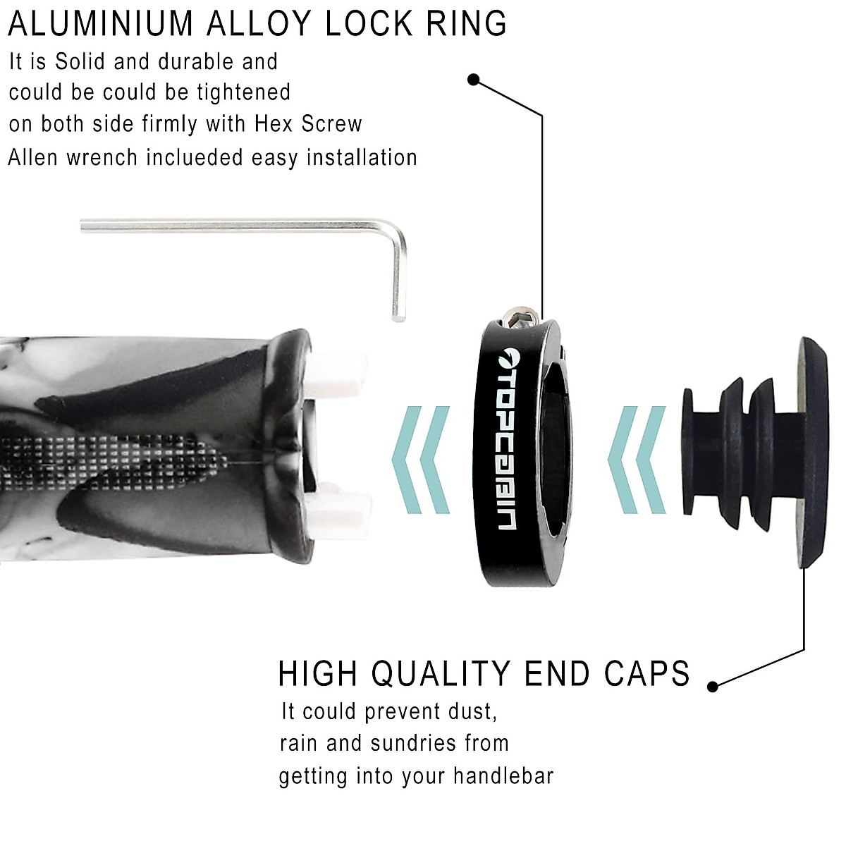 TOPCABIN Bike Grips,Ergonomic Design Bicycle Grips Widen Holding Rubber Bike Handlebar Grips with Aluminum LockGrips for Bike Mountain Road MTB (Rubber White (1 Pair))