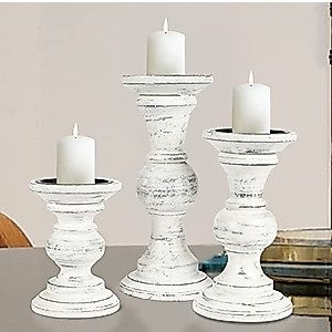 Candle Stands Wooden for Pillar Candles,Rounded Turned Colums, Sustainable Woods, Country Style, Ideal for Reiki, Aromatherapy, Votive Candle Gardens Home décor - 10,8,6 Inch Set of 3 - Antique White