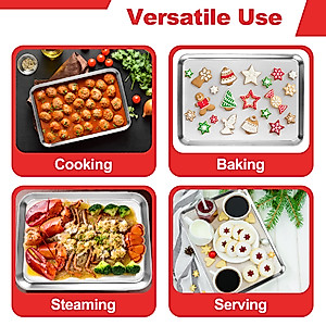 Zacfton 4 PCS Baking Sheet for Oven, Stainless Steel Baking Pans Toaster Oven Tray, Cookie Sheets for Baking, Non Toxic & Healthy, Easy Clean & Dishwasher Safe