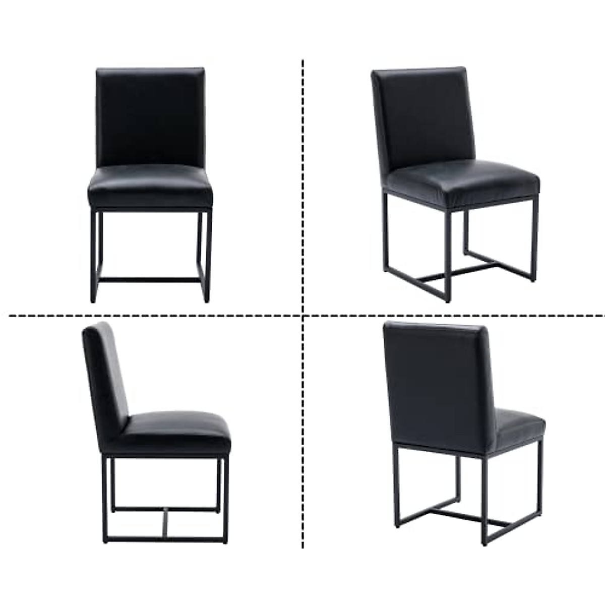 Lei Yu Shunzhi Upholstered Dining Chairs Set of 4 with Black Metal Frame Leg, PU Leather Mid Century Modern Side Chairs Armless Pu Leather Black & Black Leg 4PCS - Pu Leather
