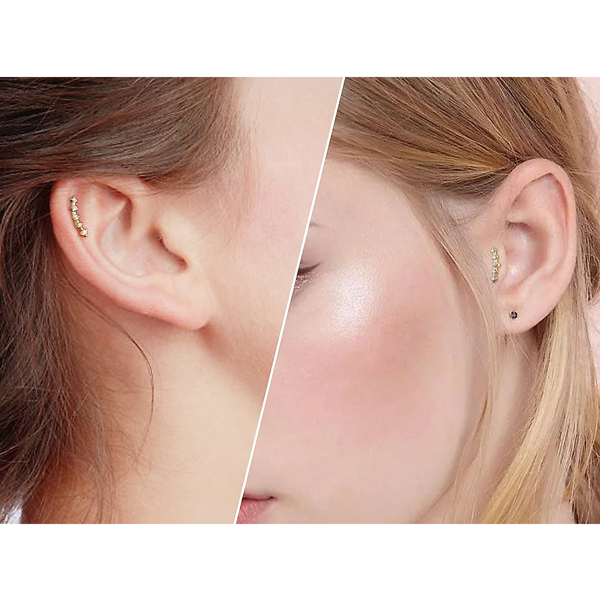 Melighting Gold Helix Earrings 14K Cartilage Earrings 16G Gold Tragus Piercing Jewelry Clear CZ Stud Earring Conch Piercing for Women Men Gift