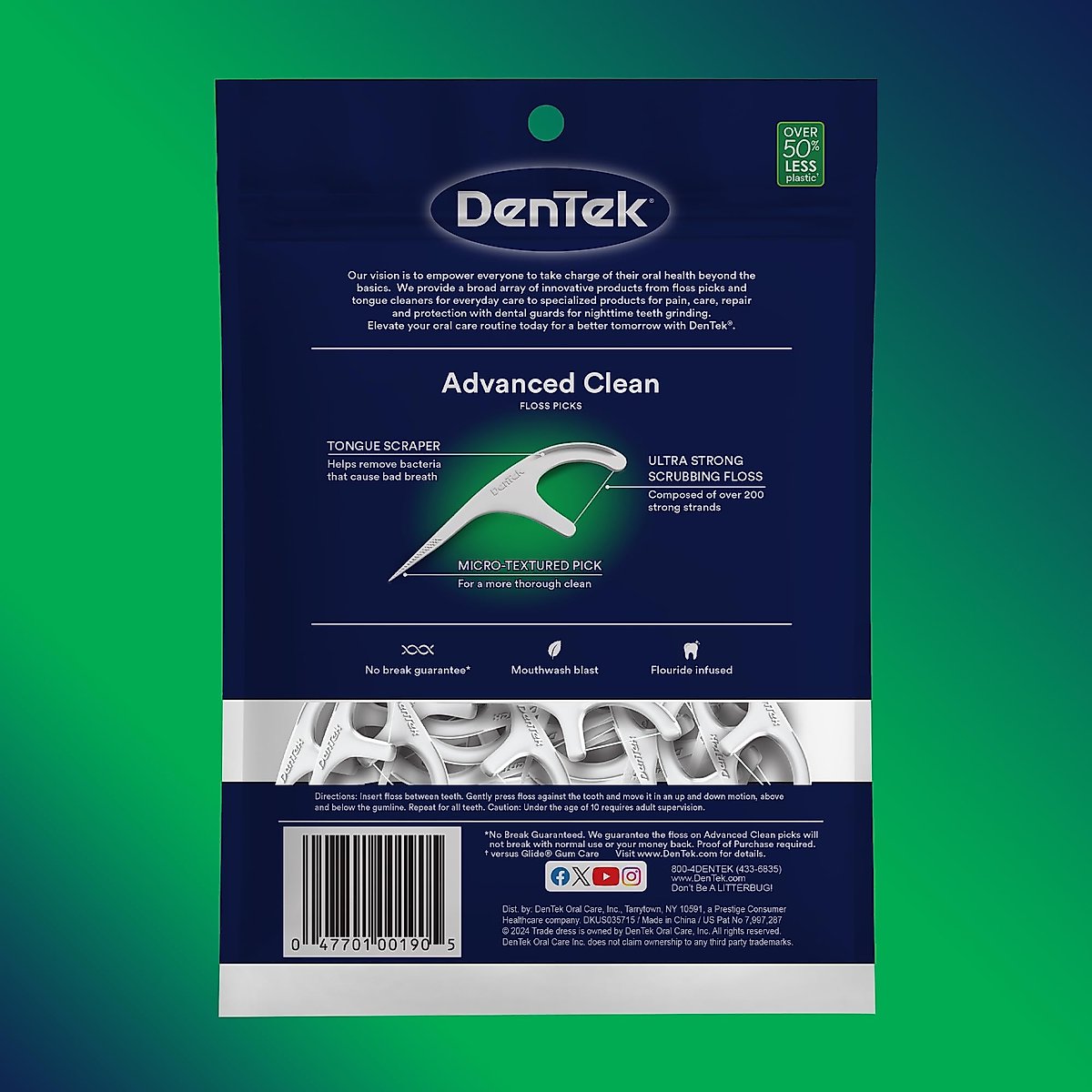 DenTek Triple Clean Advanced Clean Floss Picks, No Break & No Shred Floss, 150 Count