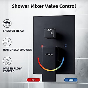 Cobbe 12 Inch Shower System, Black Shower Faucets Sets Complete with Valve High Pressure Rain Shower Head, Bathroom Mixer Shower Set Wall Mounted Matte Black (Faucet Rough-in Valve Body and Trim)
