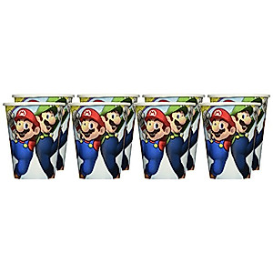 Amscan Vibrant Multicolored Super Mario Brothers Paper Cups - 9 oz (Pack of 8) - Kid-Friendly & Eco-Friendly, Featuring Everyone's Favorite Characters