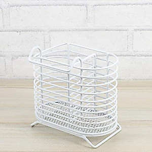 YARNOW Utensil Drying Rack Metal Hanging 2 Compartments Drainer Basket Flatware Storage Drainer Kitchen Organizer White