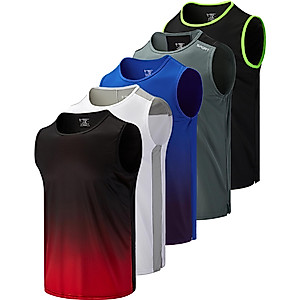 Liberty Imports Pack of 5 Men's Stretch Cool Dry Muscle Tank Tops Athletic Crewneck Sleeveless Workout Shirts (Black/White/Gray/Gradient Red/Gradient Blue, Medium)