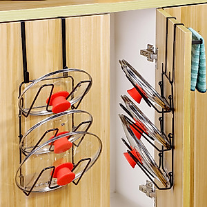 YIGII 2 Pack Cabinet Door Pot Lid Organizer/Pot Lid Holder - Over the Door Lid Organizer for Storage Pot And Pan Cover, Inside the Cabinet-Hanging 6-Tier Pot Lid Rack, Black
