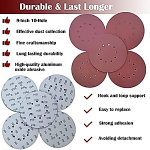 Tonmp 50 PCS 9-Inch 10-Hole Hook-and-Loop Sanding Discs for Drywall Sander -10 Pack Each of 60 80 120 150 240 Grits Sander Paper
