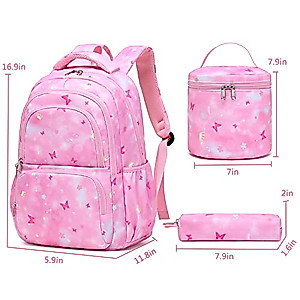 Sunborls Kawaii Backpack Cute Butterfly Exterior Teen Girls School Bookbag with Lunch Pail Pencil Case 3pcs（Pink）