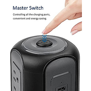 Power Strip Tower Surge Protector, SUPERDANNY Desktop Charging Station, 10 Ft Extension Cord, 9 Outlets, 4 USB Ports, 1080 Joules, 3-Prong, Grounded, Multiple Protections for Home, Office, Black