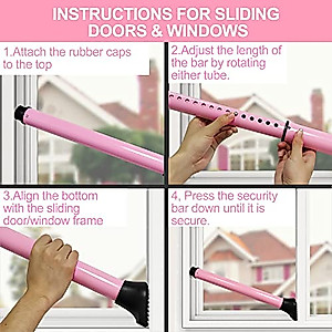 AceMining Upgraded Door Security Bar & Sliding Patio Bar, Heavy Duty Stoppers Adjustable Jammer for Home, Apartment, Travel (2 Pack,Pink)