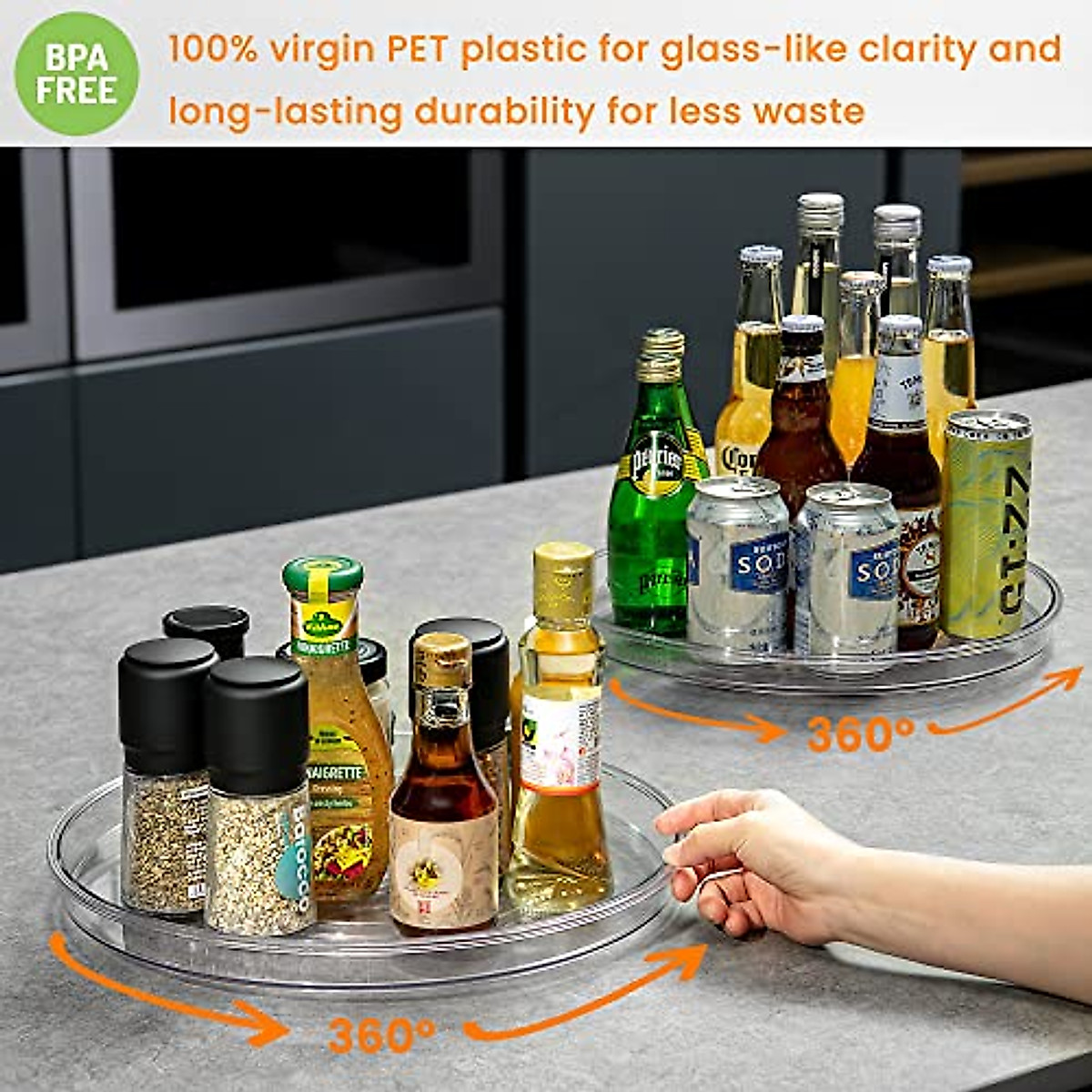vacane 2 Pack Clear Lazy Susan Organizer Turntable for Cabinet Pantry Lazy Susan 10" Cabinet Organizer for Kitchen, Refrigerator Countertop, Bathroom