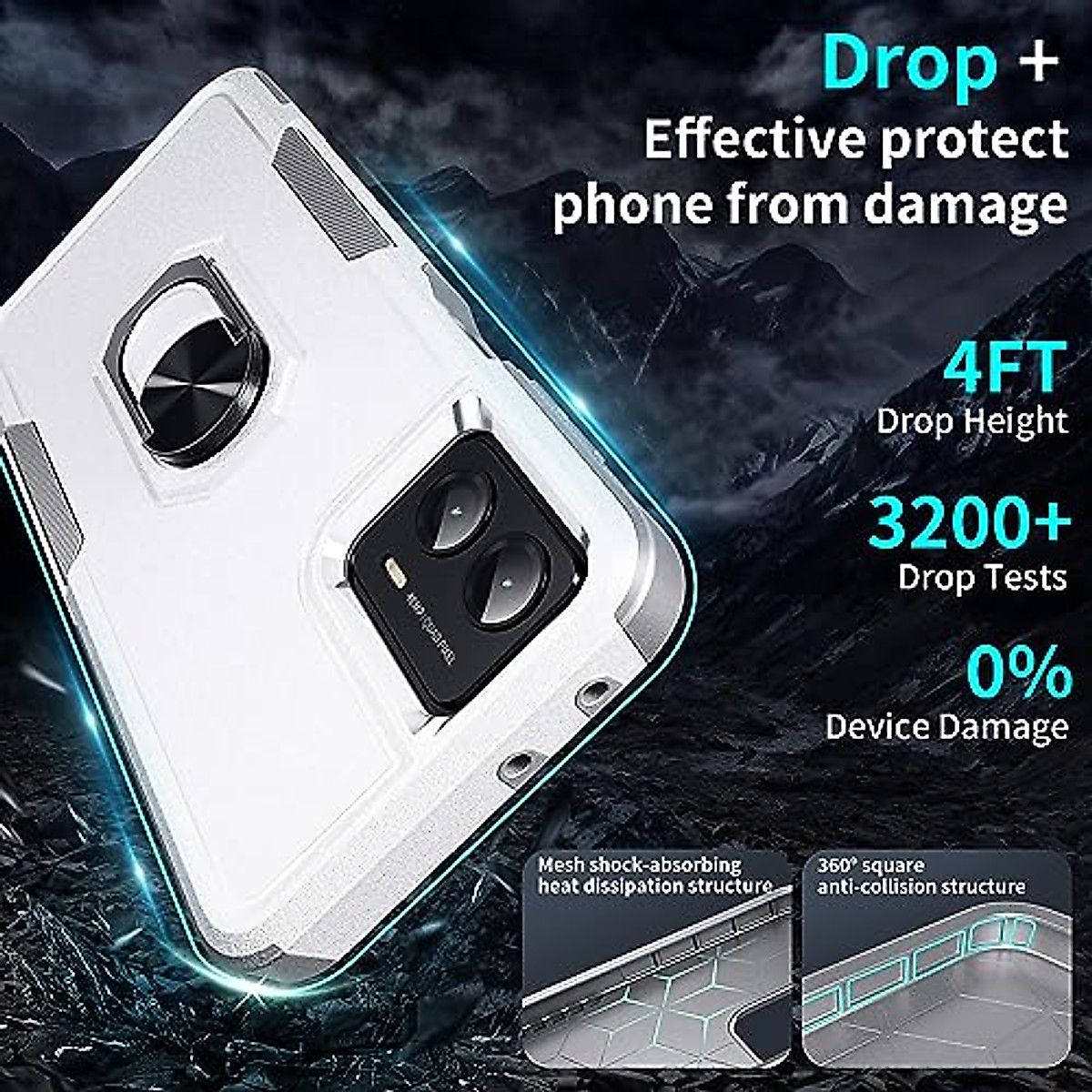 LUTTY Designed for Motorola Moto G 5G 2023 Case, Moto G Power 5G 2023 Case,with 360° Rotate Ring Stand and 2 Screen Protector, Non-Slip Matte Back Military Grade Dual Layer Protective Case, White