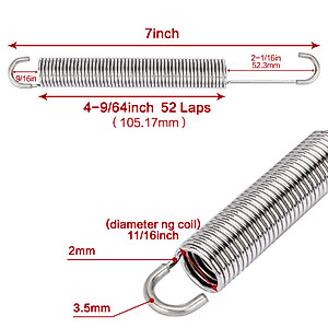 GNPADR 7 inch Stainless Steel Replacement Recliner Sofa Chair Mechanism Tension Spring - Long Neck Hook Style