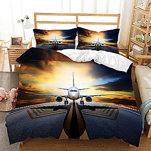 Jingzhang Airplane Duvet Cover Set, Decorative 2 Piece Bedding Set with 1 Pillow Shams,Twin Size