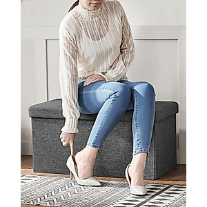 SONGMICS 30 Inches Folding Storage Ottoman Bench, Storage Chest, Foot Rest Stool, Dark Gray ULSF47K