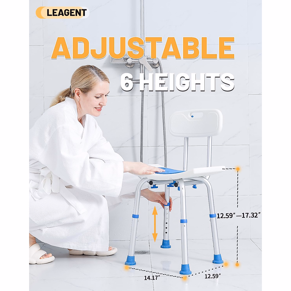 Leagent HSA FSA Shower Chair with Back, Shower Stool for Inside Shower, Shower Seat for Inside Tub, Bath Chair for Inside Bathtub for Elderly/Handicap