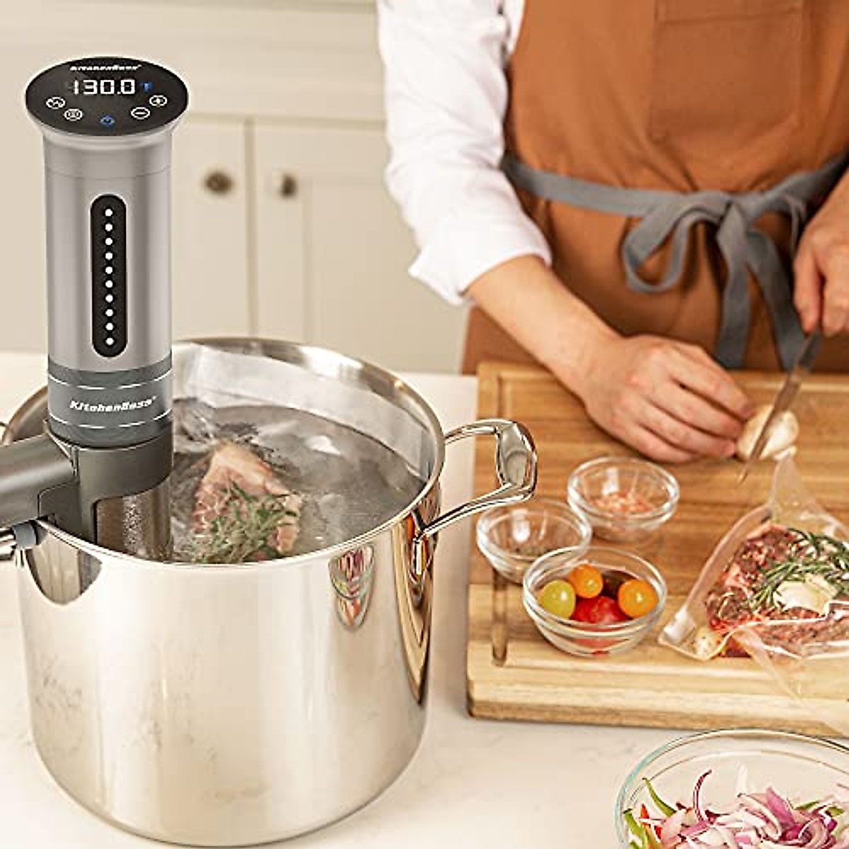 Sous Vide Cooker 1100 Watts | IPX7 Waterproof | By KitchenBoss G310/Silver | Water Cooker, Suvee vide machine | Includes 5 Vacuum Sealer Bags | Accurate Temperature Control Digital Display | Thermal Immersion Circulator