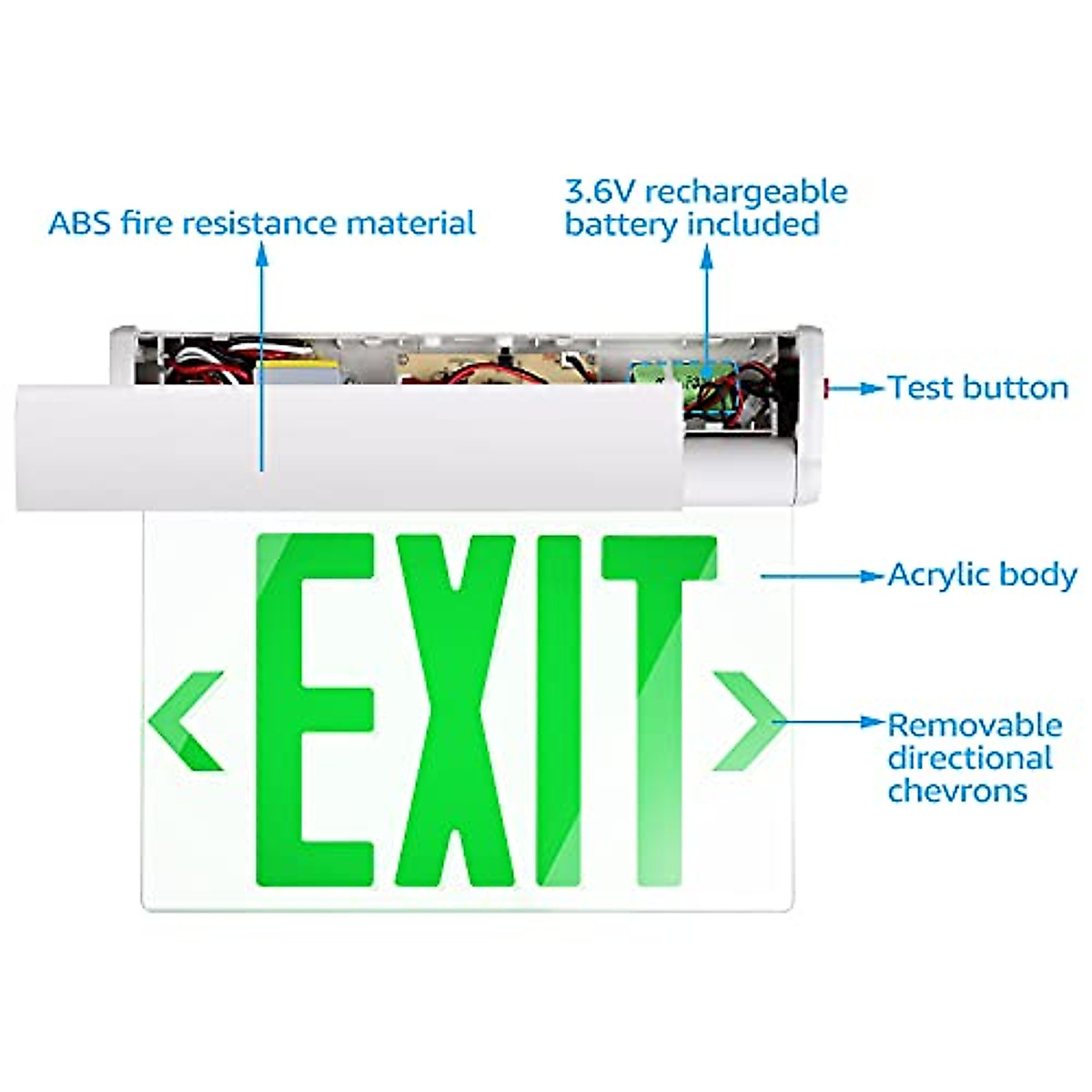 LEONLITE Green Exit Signs for Business, UL 924, LED Edge Lit Exit Sign, Hardwired Emergency Exit Lights with Battery Backup, Rotating Acrylic Clear Panel, Top/Side/Wall Mount, AC 120/277V, Pack of 4