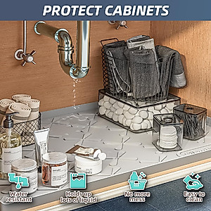 SIKADEER Under Sink Mat for Bathroom Waterproof, 31" x 19" Silicone Under Sink Liner Bathroom Cabinet Shelf Protector, Fits 33inch Standard Kitchen Bathroom Cabinet Mat Under Sink Organizer Drip Tray