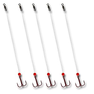 Tooth Shield Tackle Ice Fishing Fluorocarbon Walleye Tip Up Leader/Rig (15 lb) Ice Fishing Walleye Predator Rig (5 Pack) [Red Bead] (#8)