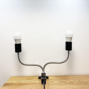 Reptile Clamp Heat Lamp Fixture Holder Turtle Lights with Clip for Reptiles and Amphibian Tanks Adjustable Rotates UVA UVB Bulbs Basking Spot Lamp Pet Heating Lamp (Dual Heads 1 Pack)