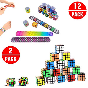 Party Favor Toy Assortment Bundle, Magic Cube, Squishies, Slap Bracelets, Party Favors Toy For Birthday, Classroom Rewards, Carnival Prizes, Pinata Filler, Goodie Bag Fillers for Boys Girls 4-8-12