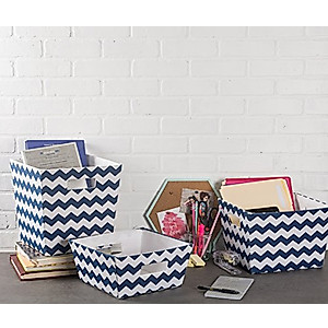 DII Hardsided Polyester Trapezoid Storage Bin, Chevron, Nautical Blue, Medium
