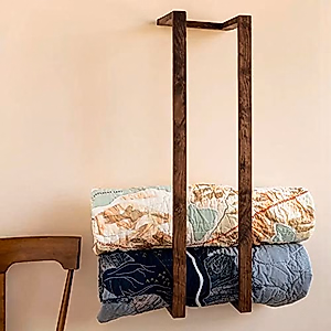 28'' Blanket Wall Rack, Solid Acacia Wood, Handmade Blanket Holder for Room Wall Mounted, Floating Blanket Storage & Display, Wall Decor for Home and Bedroom Organizer