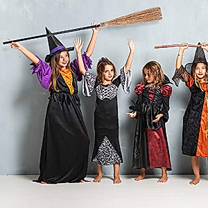 URATOT 3 Pieces Halloween Witch Broom Props Thatch Bamboo Witch Broomstick Retractable Straw Bamboo Witch Broom Party Decoration for Halloween Cosplay Favors