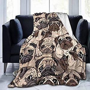Puppies Pug Dog Soft Throw Blanket All Season Microplush Warm Blankets Lightweight Tufted Fuzzy Flannel Fleece Throws Blanket for Bed Sofa Couch 60"x50"