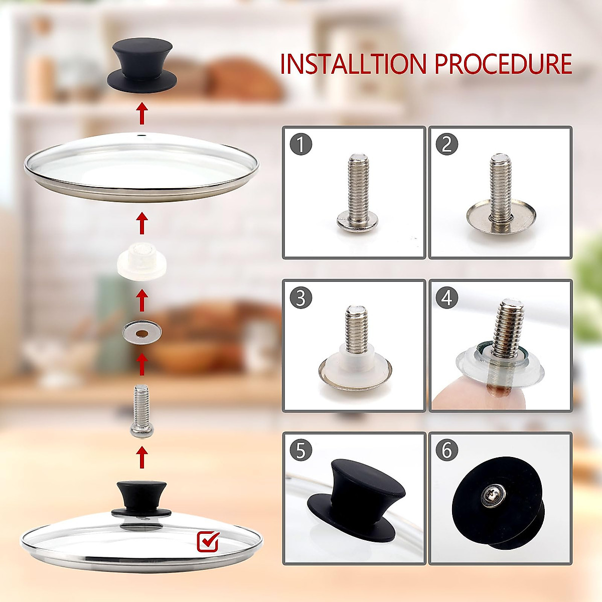 HEVSTIL Universal Lid for Pots, Pans and Skillets,8inch /21cm Clear Glass Pot Lid with Heat Resistant Silicone Handle Glass Replacement Lid for Frying Pan, Frying Pans,Pan Lid, Cast Iron, CrockPot