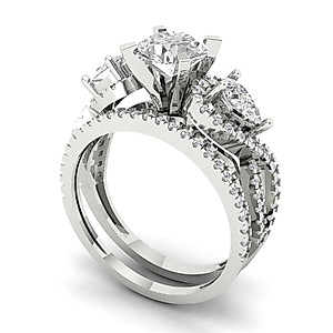 1.89 ct Round Cut Clear Simulated Diamond 14k White Gold Solitaire W/Accents Wedding Engagement Promise Ring Band size 10