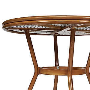 Flash Furniture Lourdes Indoor/Outdoor Commercial Bistro Table - Tempered Glass Top - PE Rattan - Natural Bamboo Print Aluminum Frame - 31.5" - White/Navy