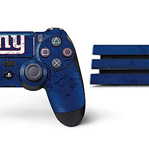 Skinit Decal Gaming Skin Compatible with PS4 Pro Console and Controller Bundle - Officially Licensed NFL New York Giants Distressed Design
