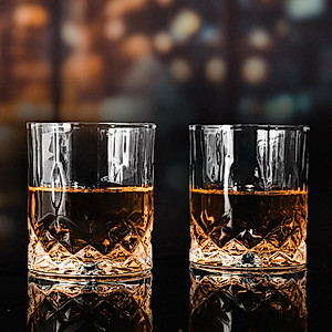 SIYOUKI Crystal Whiskey Glasses Set 11 oz, Old Fashioned Rocks Barware Lowball Glass for Bourbon, Scotch Whisky, Cocktails, Cognac, Liquor Drinking, Men Gift (2 Pack)