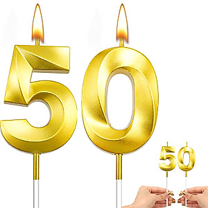 50th Birthday Candles Happy 50th Birthday Cake Topper 50th Birthday Decorations for Women Gold Number Candles Birthday Candles Numbers Velas De Cumpleaños 50th Birthday Decorations Men Gold Candles