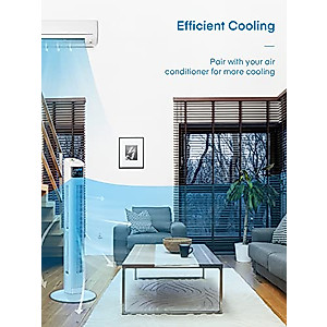 Tower Fan, 36 Inch Oscillating Fans with Remote, Sleep Mode and 12H Timer, Large LED Display, 6 Modes, Portable Stand up Floor Bladeless Fan for Bedroom Living Rooms and Office, White