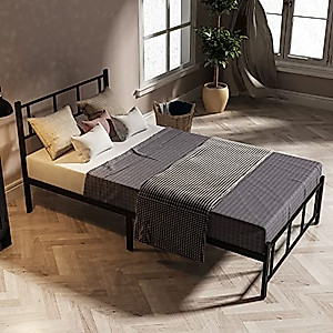 Twin Bed Frame with Headboard Metal Platform Bed 11inch Mattress Foundation with Storage No Box Spring Needed Easy Assembly,Black