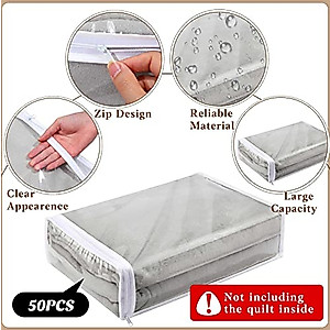 50 Pieces Clear Vinyl Zippered Storage Bags Bulk 15 x 11 x 4 Inches Clear Plastic Storage Bags with Zipper for Bedding Sheets Comforters Clothes Duvet Covers Blankets Linen Closet