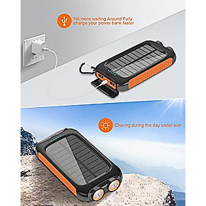 Solar Charger 20000mAh Solar Power Bank Portable Charger External Battery Pack USB C Input/Output Port Waterproof Solar Panel Charger with Dual LED Flashlights for iOS, Android and Outdoor Camping