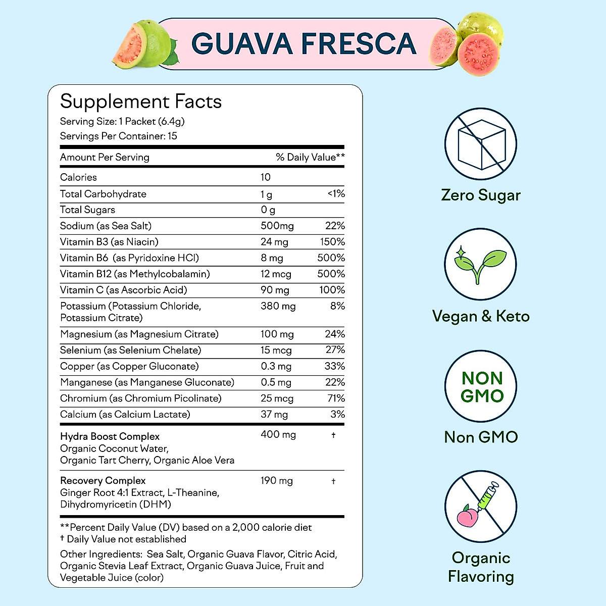 Feel Goods Hydration Hero - 1,000mg Electrolytes Powder, Sugar Free, Organic Fruits, Trace Minerals & Vitamins, Hydration Packets, Keto - Guava Fresca, 0.27 Ounce Packets (Pack of 30)