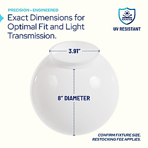 KastLite 8" White Acrylic Lamp Post Globe | Smooth Textured with 3.91" Fitter Neck | Manufactured in the USA